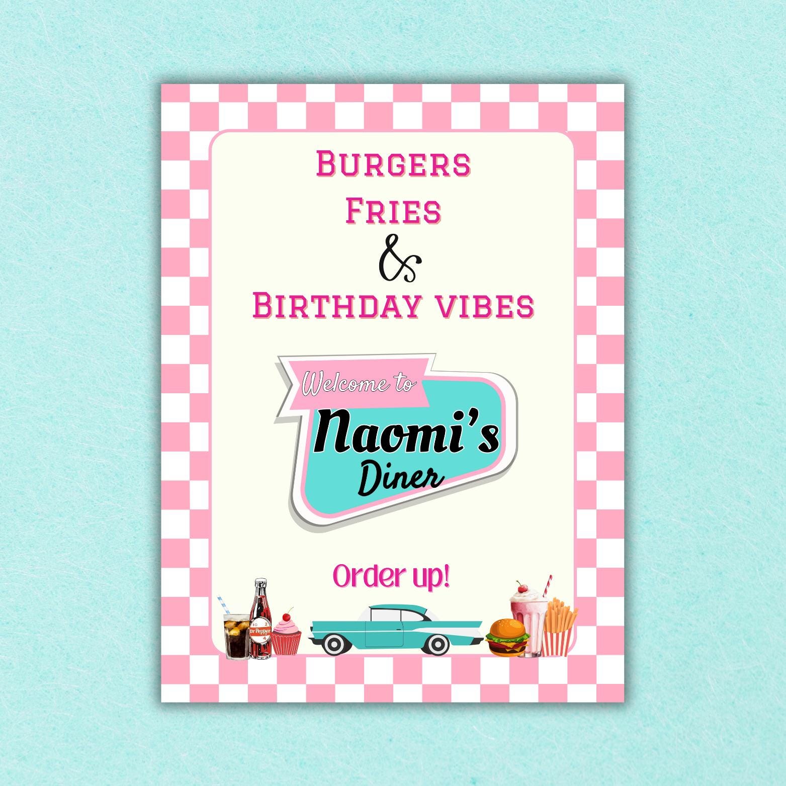 50s Diner Birthday Milestone Board Editable Canva Template Pink ...