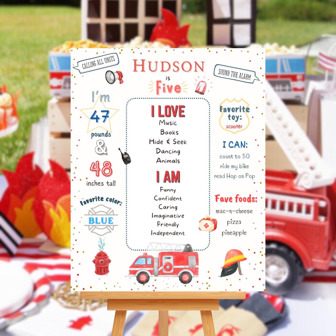 Firetruck & Police Birthday Milestone Poster | First Responder Party ...