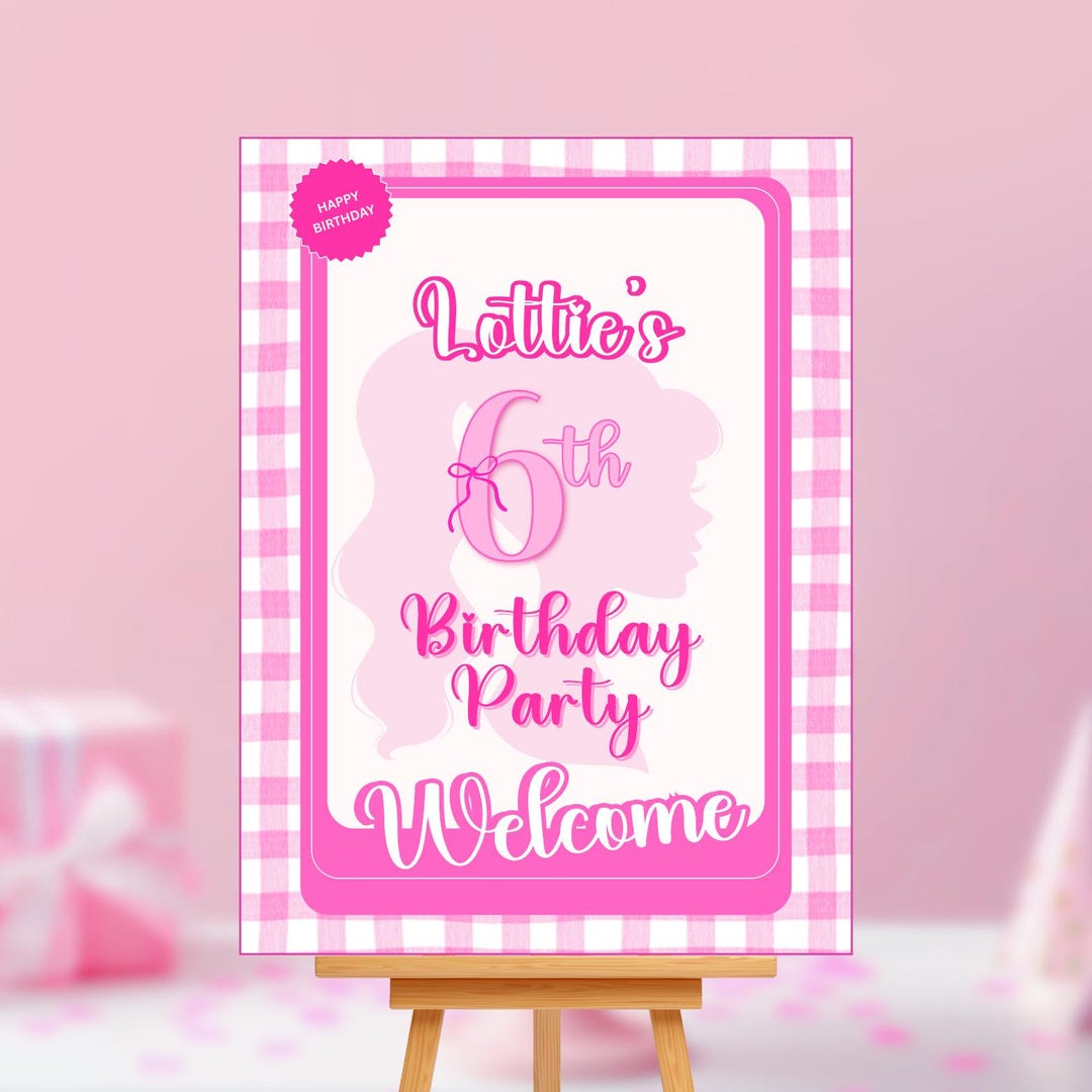 Fashion Doll Inspired Pink Birthday Welcome Sign Editable Canva ...