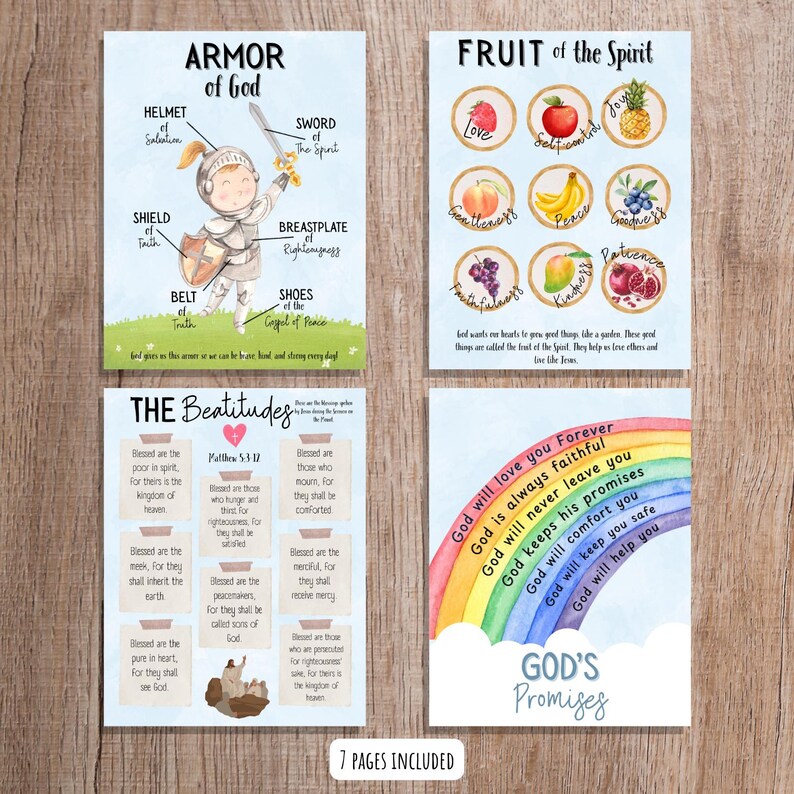 Bible Printables Kids PDF | 7 Pages | Armor of God, 10 Commandments ...