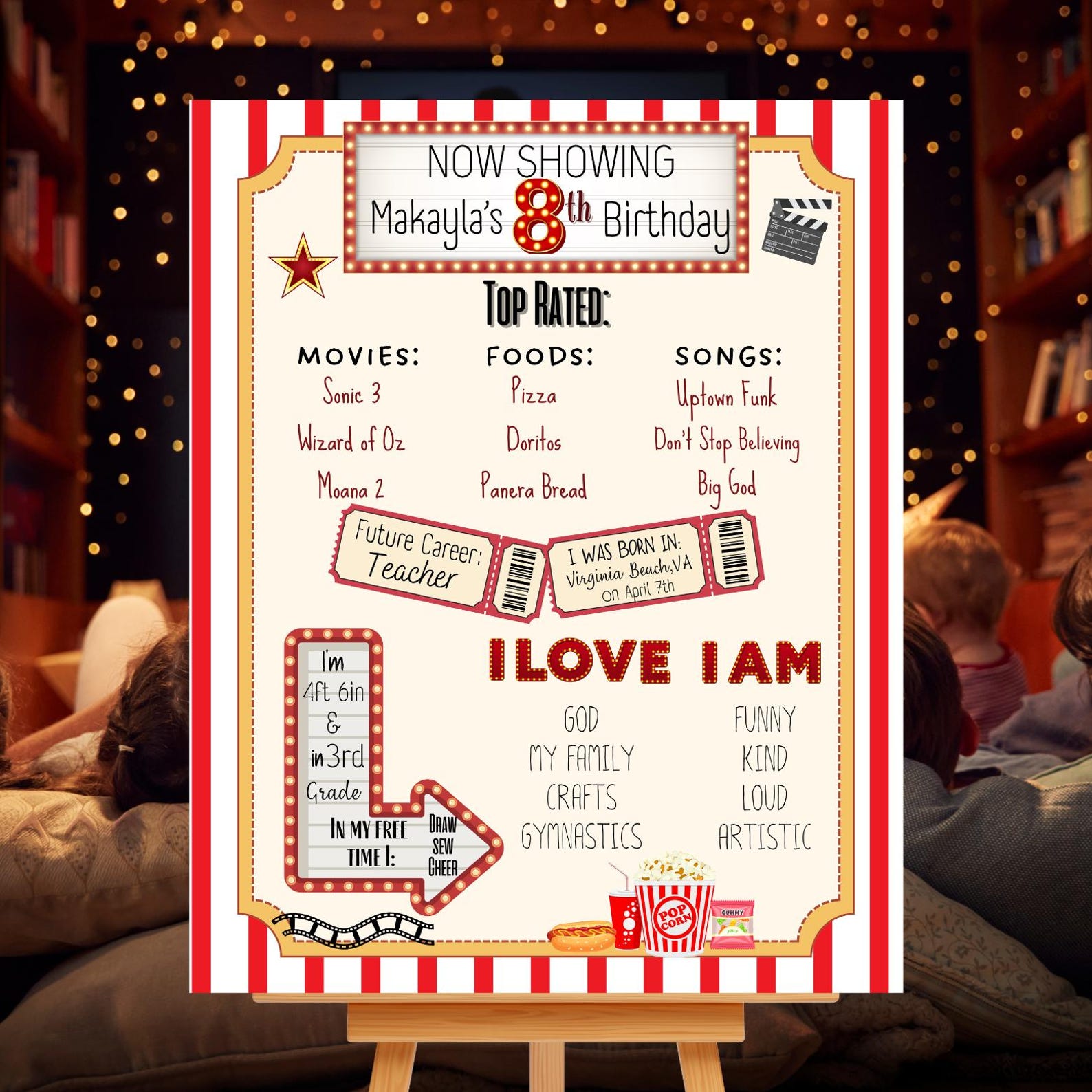 Movie Theater Movie Night Cinema Birthday Board Editable Sign| Editable ...