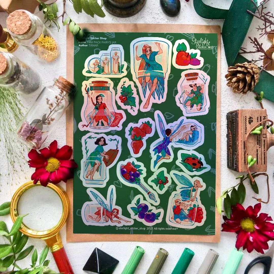 Fairies in a Jar Sticker Sheet - Whimsical and Magical Stickers ...