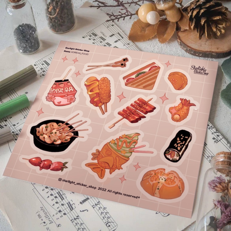 Korean Food Sticker Pack Kawaii Food Stickers Korean Street Food ...