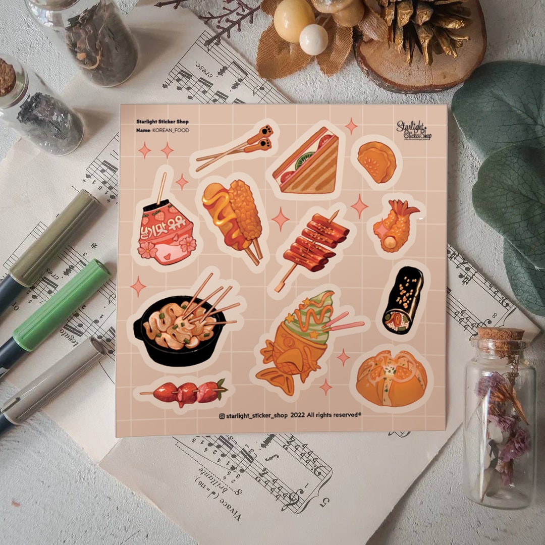 Korean Food Sticker Pack | Kawaii Food Stickers | Korean Street Food ...