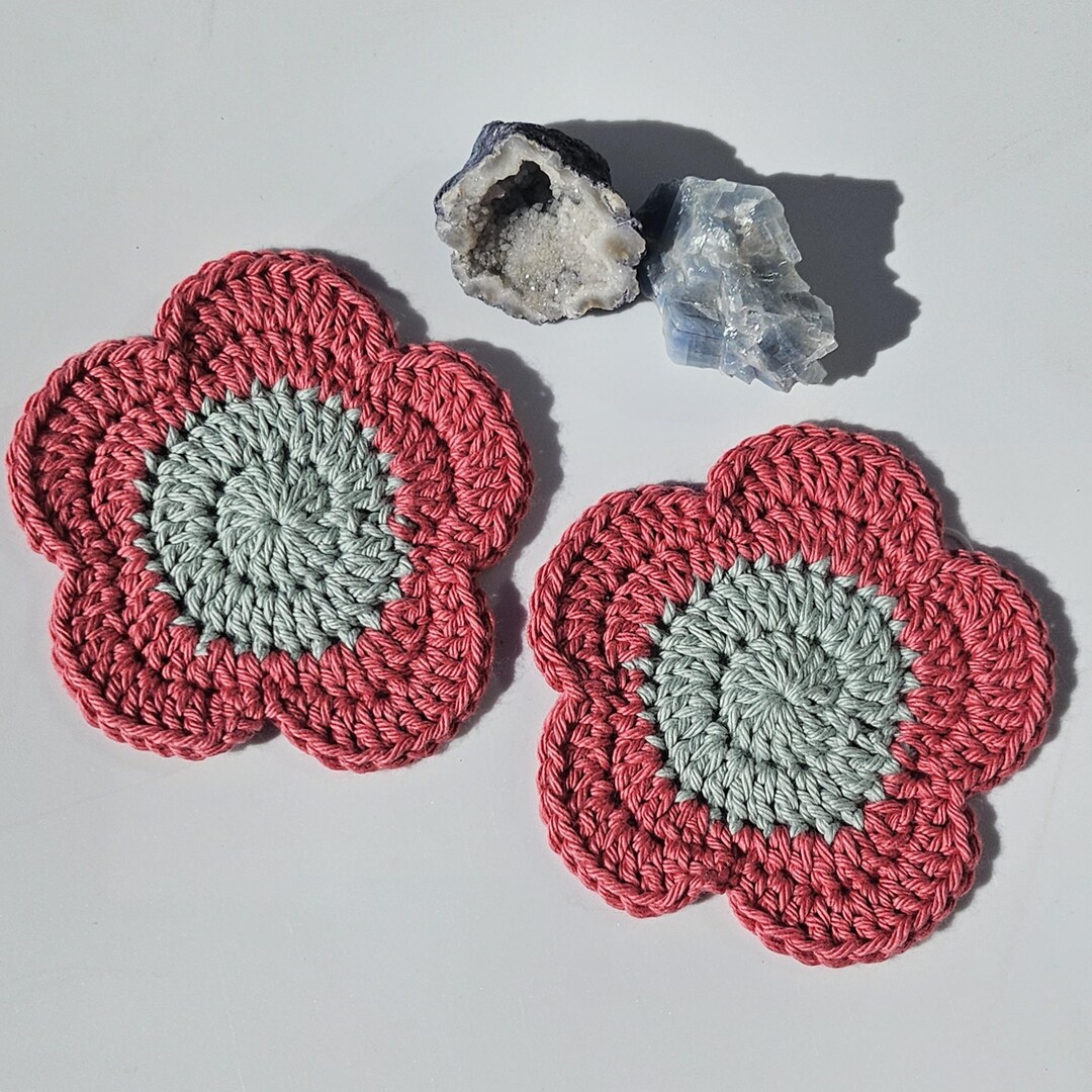 Handmade Flower Crochet Coasters 100% Cotton Yarn, Set of 2 or 4 ...