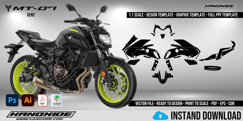 YAMAHA MT07 2018-2020 Scale Template - Design Vector Digital Download ...