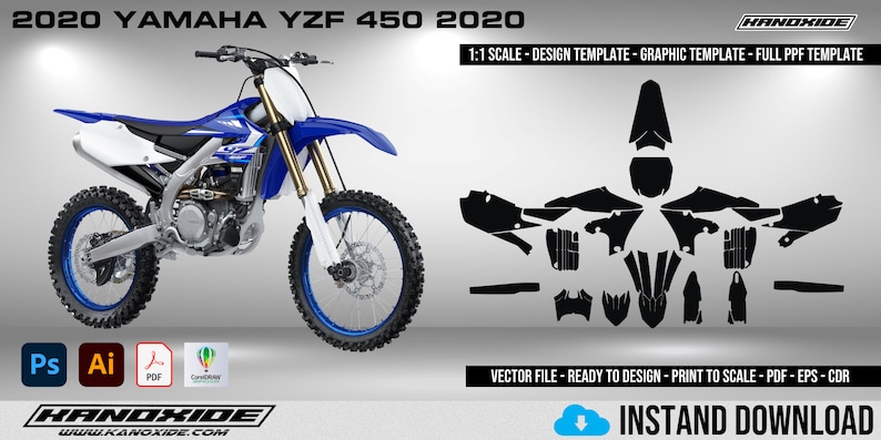 2020 YAMAHA YZF 450 1.1 Scale Template - Design Vector Digital Download ...