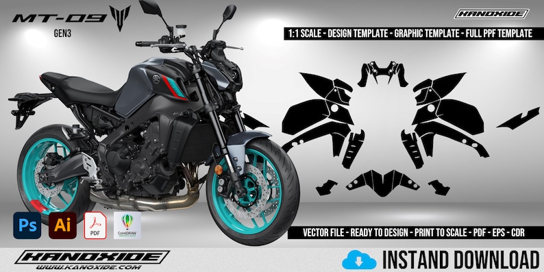 YAMAHA MT 09 2021-2023 Scale Template - Design Vector Digital Download ...