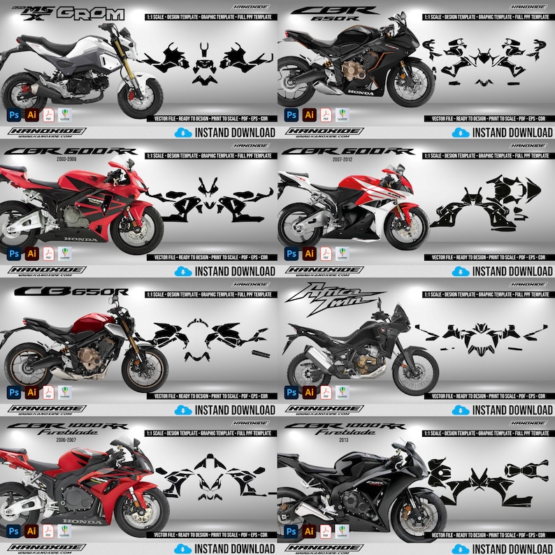 Honda Motorcycles Complete BUNDLE - Wrap Template - Scale Template ...