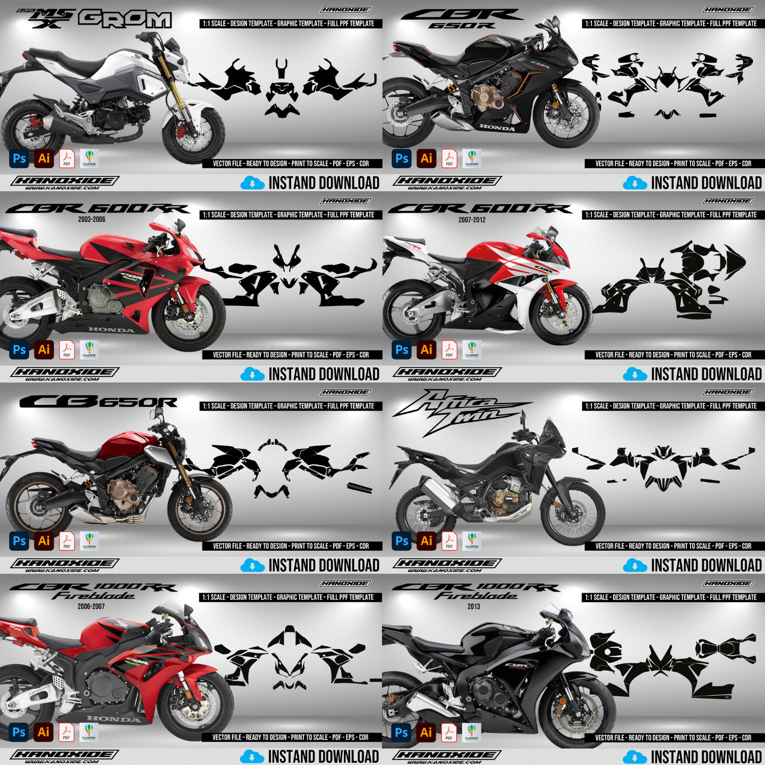 Honda Motorcycles Complete BUNDLE - Wrap Template - Scale Template ...