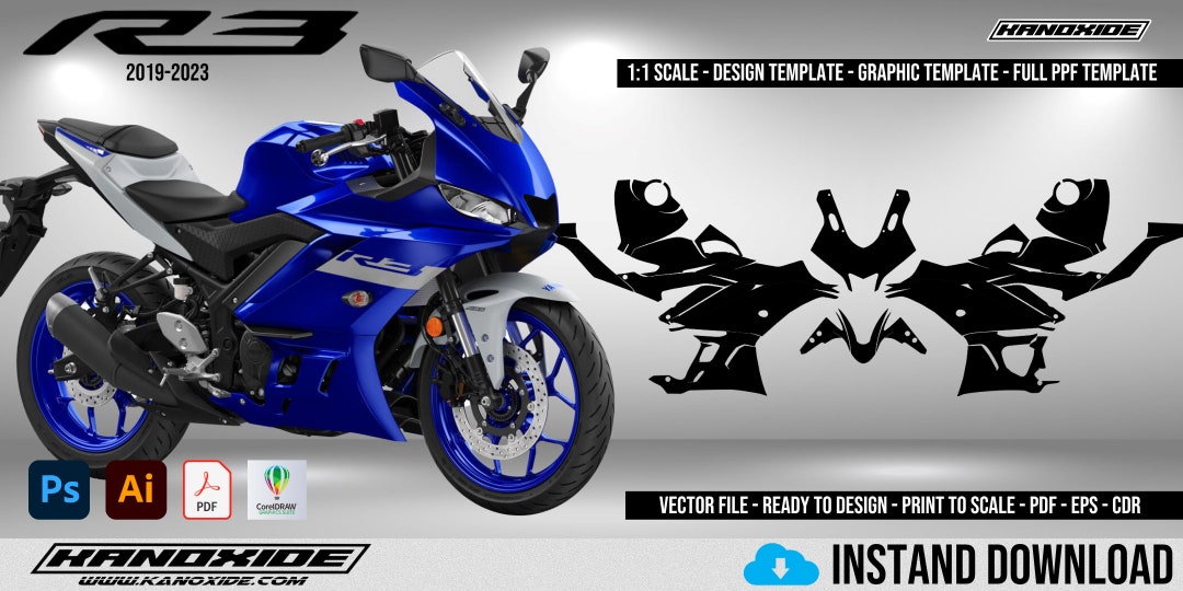 YAMAHA R3 2019-2021 Full 1:1 Scale Template - Design Vector Digital ...