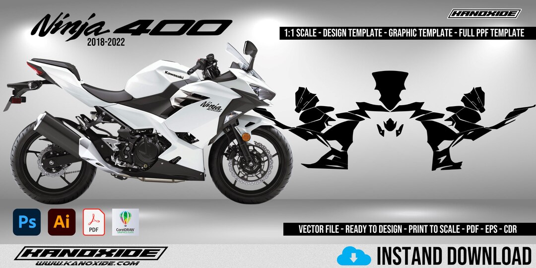 KAWASAKI NINJA 400 2018-2022 1.1 Scale Template - Design Vector Digital ...