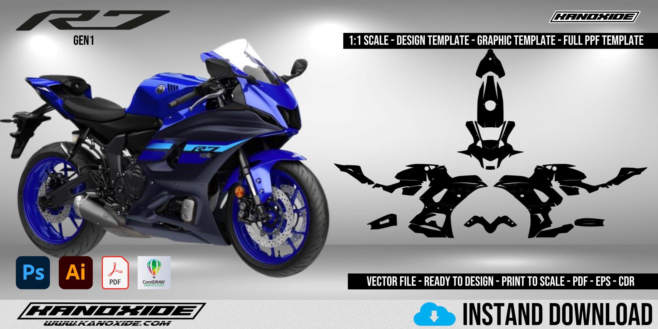 YAMAHA R7 Gen1 2022-2025 Scale Template - Design Vector Digital ...