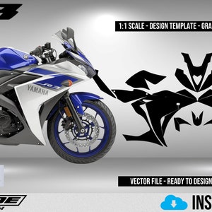 YAMAHA R3 2013-2018 Full 1:1 Scale Template Design Vector Digital ...