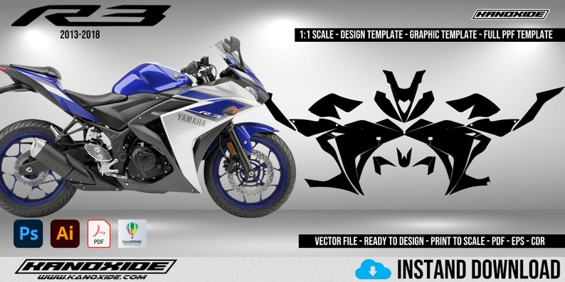 YAMAHA R3 2013-2018 Full 1:1 Scale Template - Design Vector Digital ...