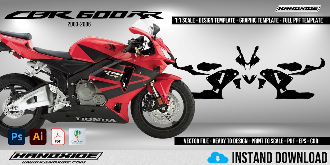 Honda CBR 600RR 2003 TO 2006 1:1 Scale Template - Design Vector Digital ...