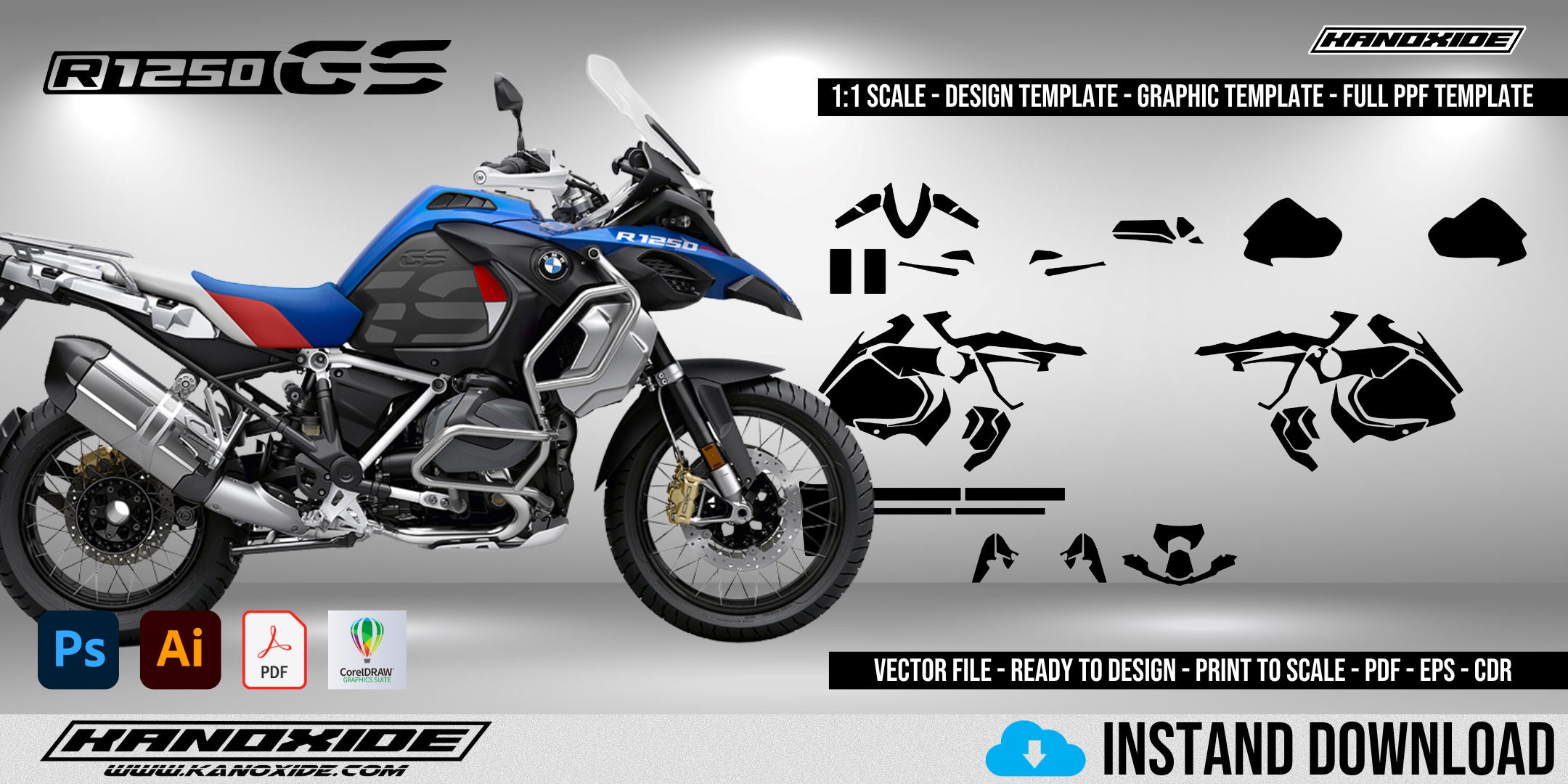 2020 BMW 1250 GSA 1:1 Scale Template - Design Vector Digital Download ...