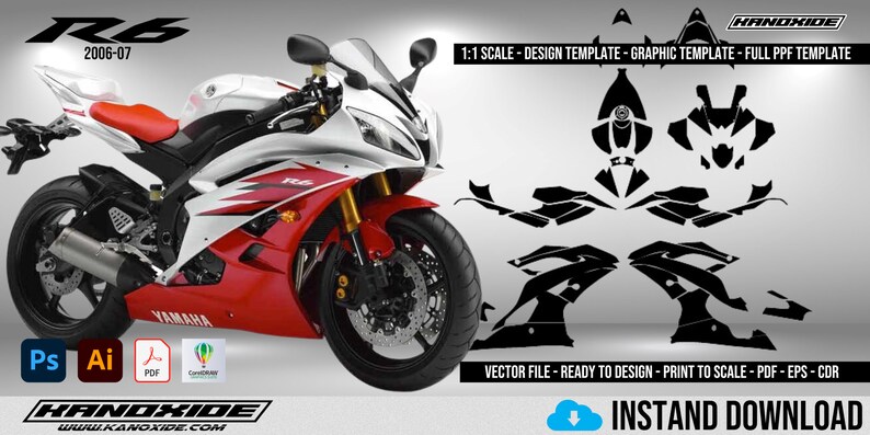 YAMAHA R6 2006-2007 Scale Template Design Vector Digital Download Full ...