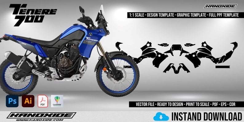 YAMAHA TENERE T 700 2020-2021 Full 1:1 Scale Template - Design Vector ...
