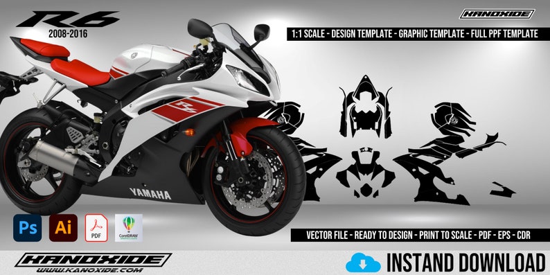 YAMAHA R6 2008-2016 Scale Template - Design Vector Digital Download ...