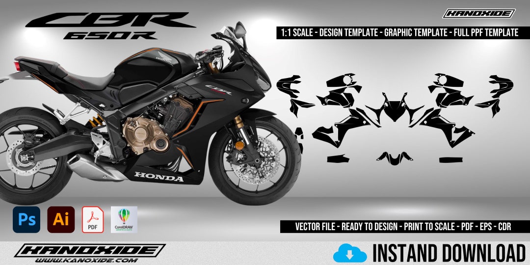 HONDA CBR 650R 2019-2022 1:1 Scale Template - Design Vector Digital Download Full Moto ...