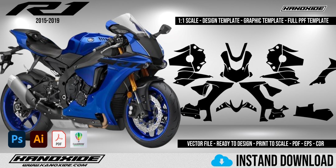 YAMAHA R1 2015-2019 Scale Template - Design Vector Digital Download ...