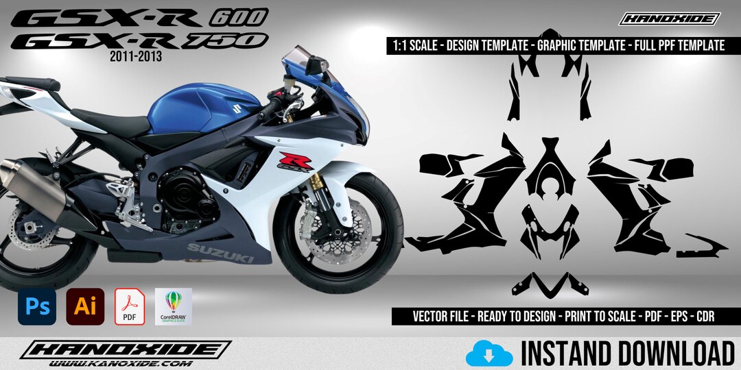 SUZUKI GSXR 600 750 11-13 1.1 Scale Template Design Vector Digital ...