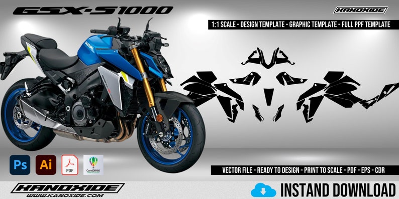 SUZUKI GSX-S 1000 2022 1.1 Scale Template - Design Vector Digital ...