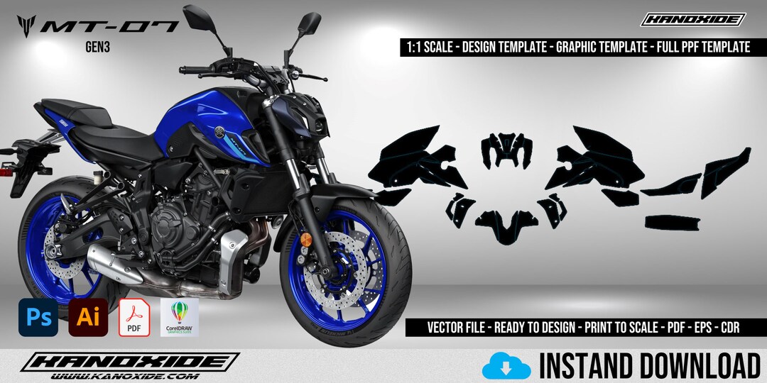 YAMAHA MT07 FZ07 2022 Scale Template - Design Vector Digital Download ...