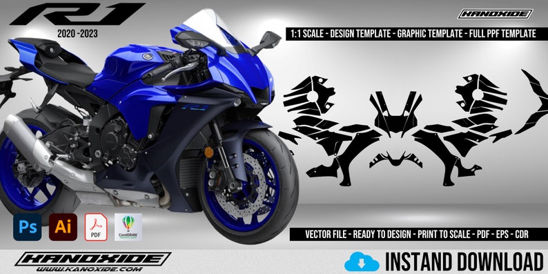 YAMAHA R1 2020-2022 Scale Template Design Vector Digital Download Full ...