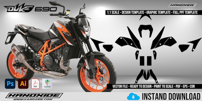 KTM DUKE 690 2018 1.1 Scale Template - Design Vector Digital Download ...