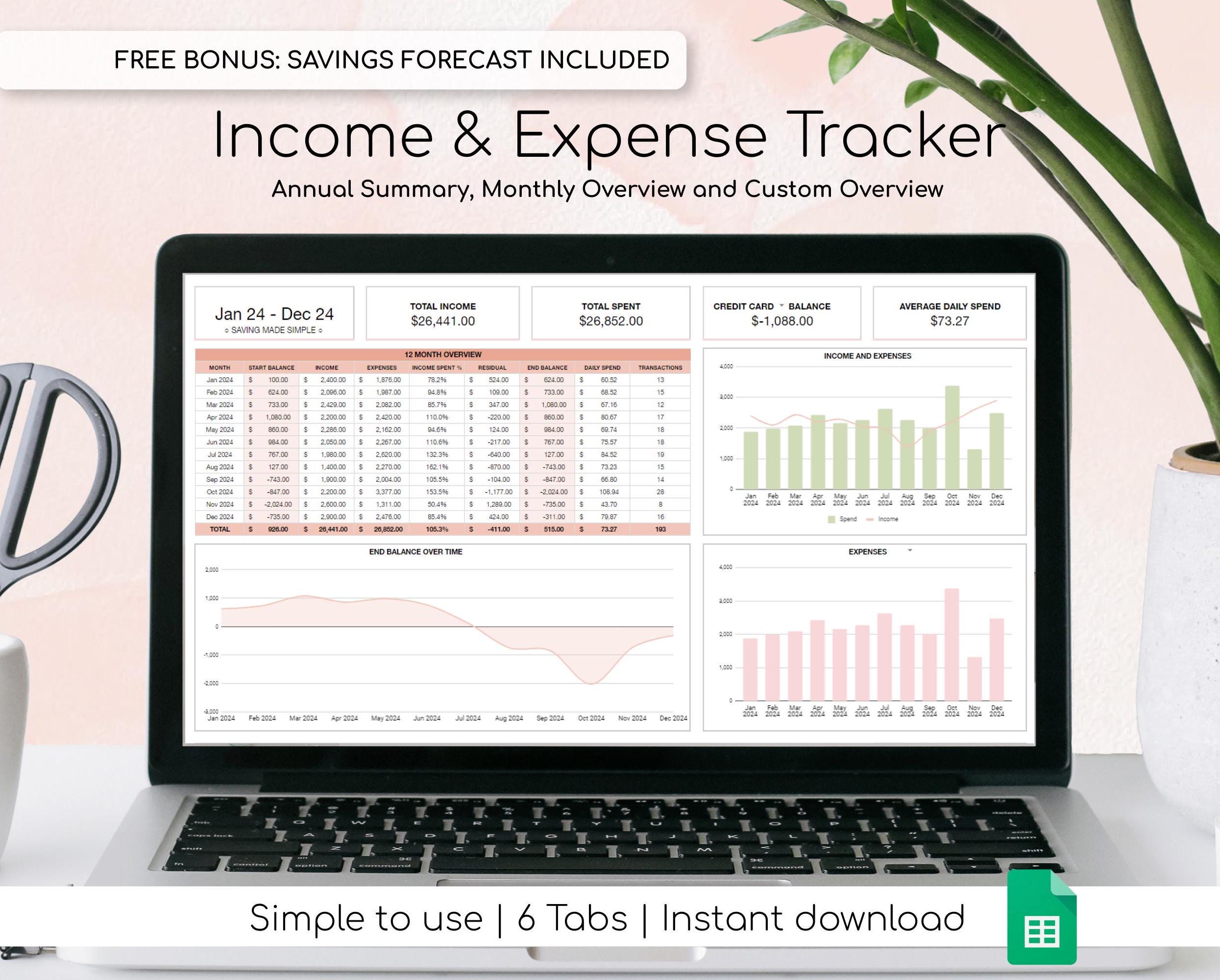 Income and Expense Tracker Spreadsheet, Personal Finance Organizer ...