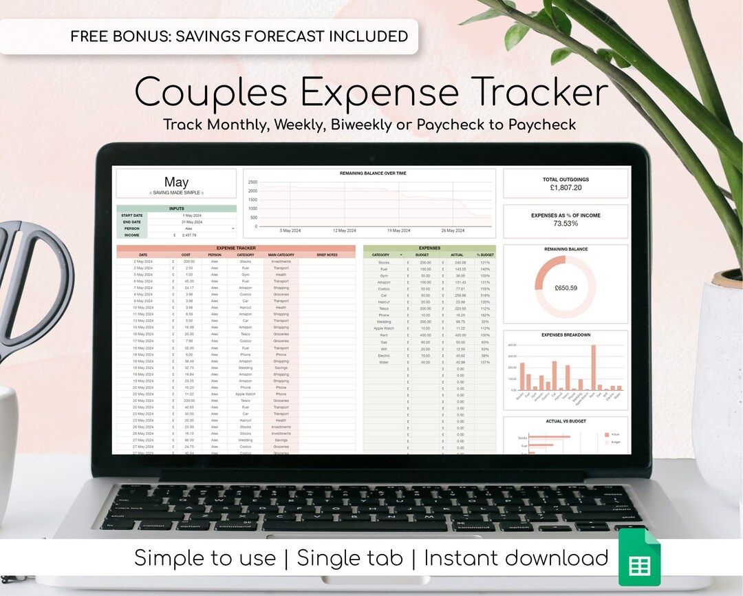 Family and Couples Expense Tracker Spreadsheet, Google Sheets Template ...