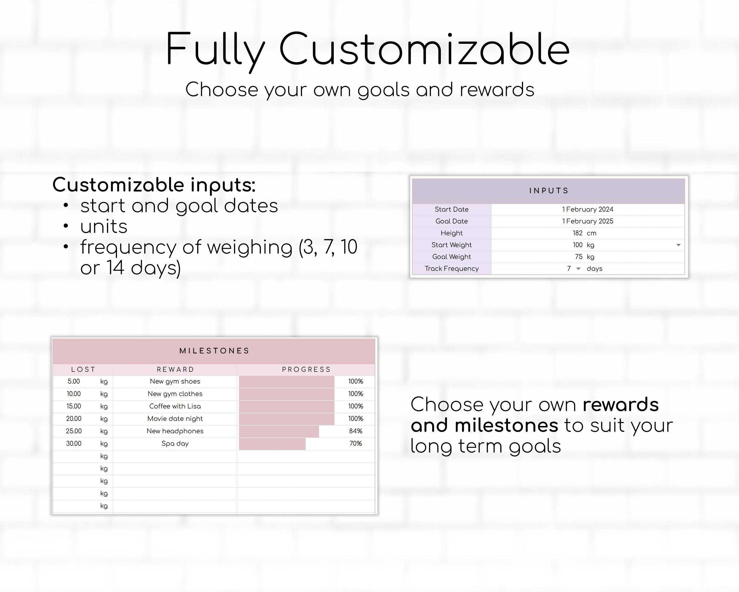Weight Loss Tracker for Google Sheets, Daily Weekly Weigh-in Chart ...