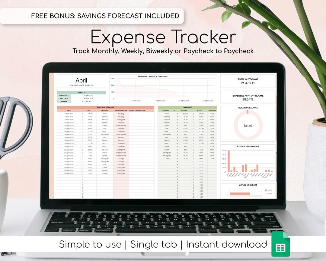Expense Tracker Spreadsheet for Google Sheets, Expense Tracker Template ...