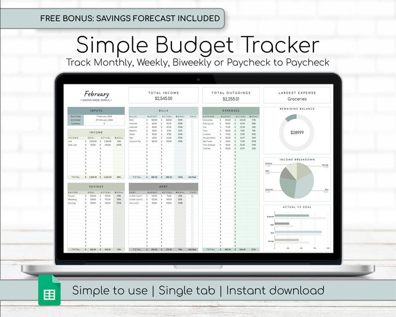 Simple Budget Planner Google Sheets, Budget by Paycheck, Financial ...