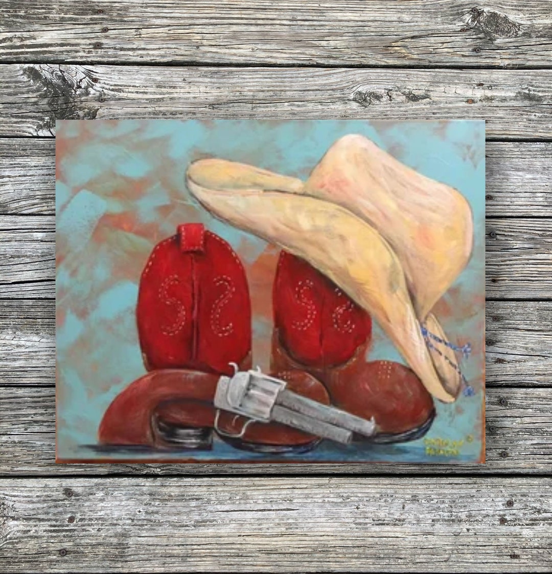 Little Cowboy Duds Original Painting | Western Art | Pistol, Red Top ...
