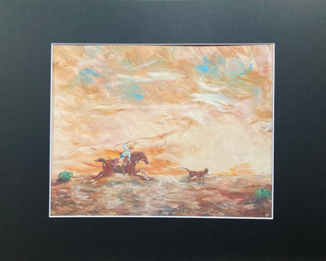 Cowboy Calf Roper 11 Inch X 14 Inch Art Print Plus Mat Artist Carolyn ...