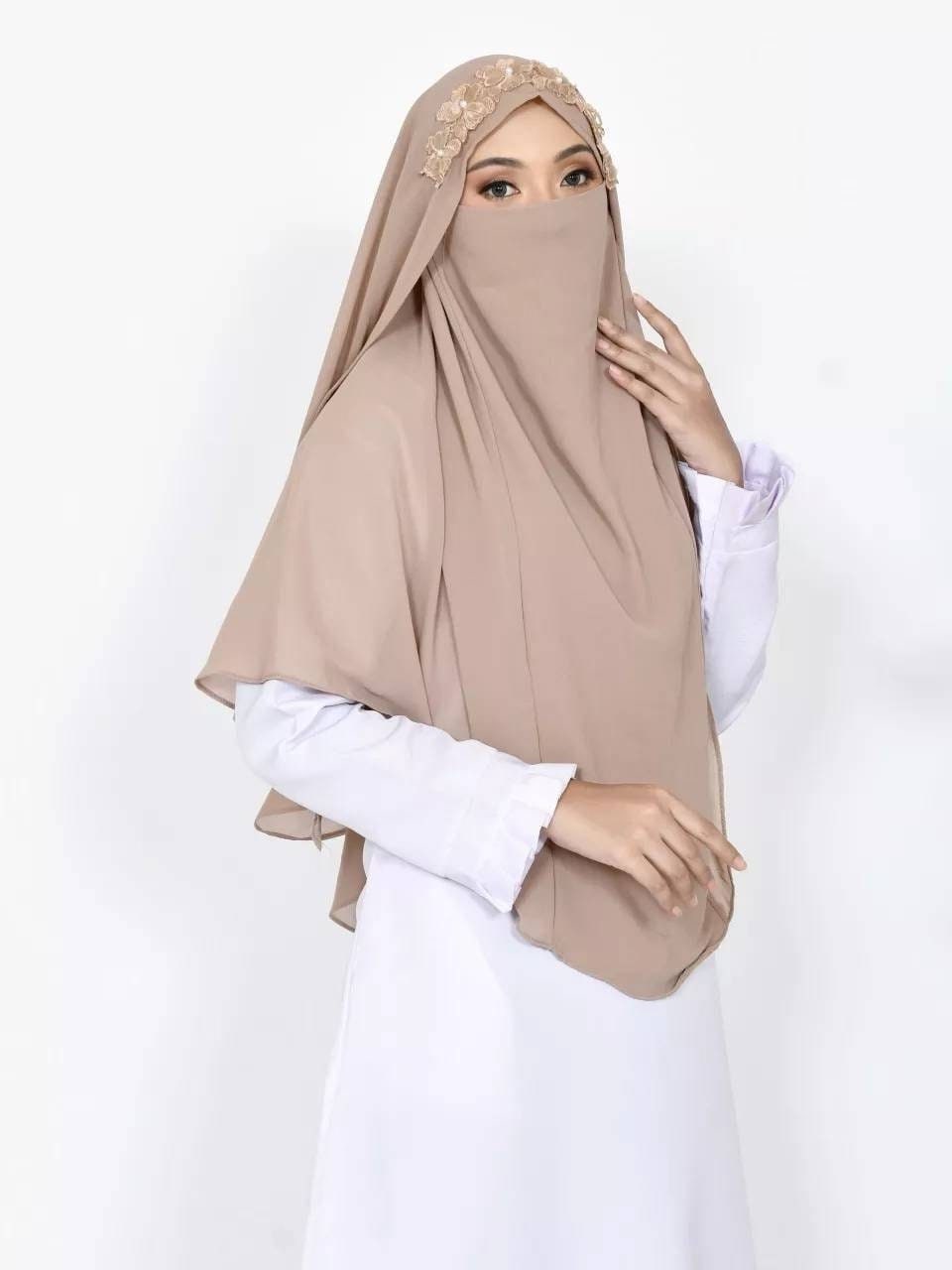 Beautiful Instant Khimar Niqab With Flower Accent - Indonesian Local ...