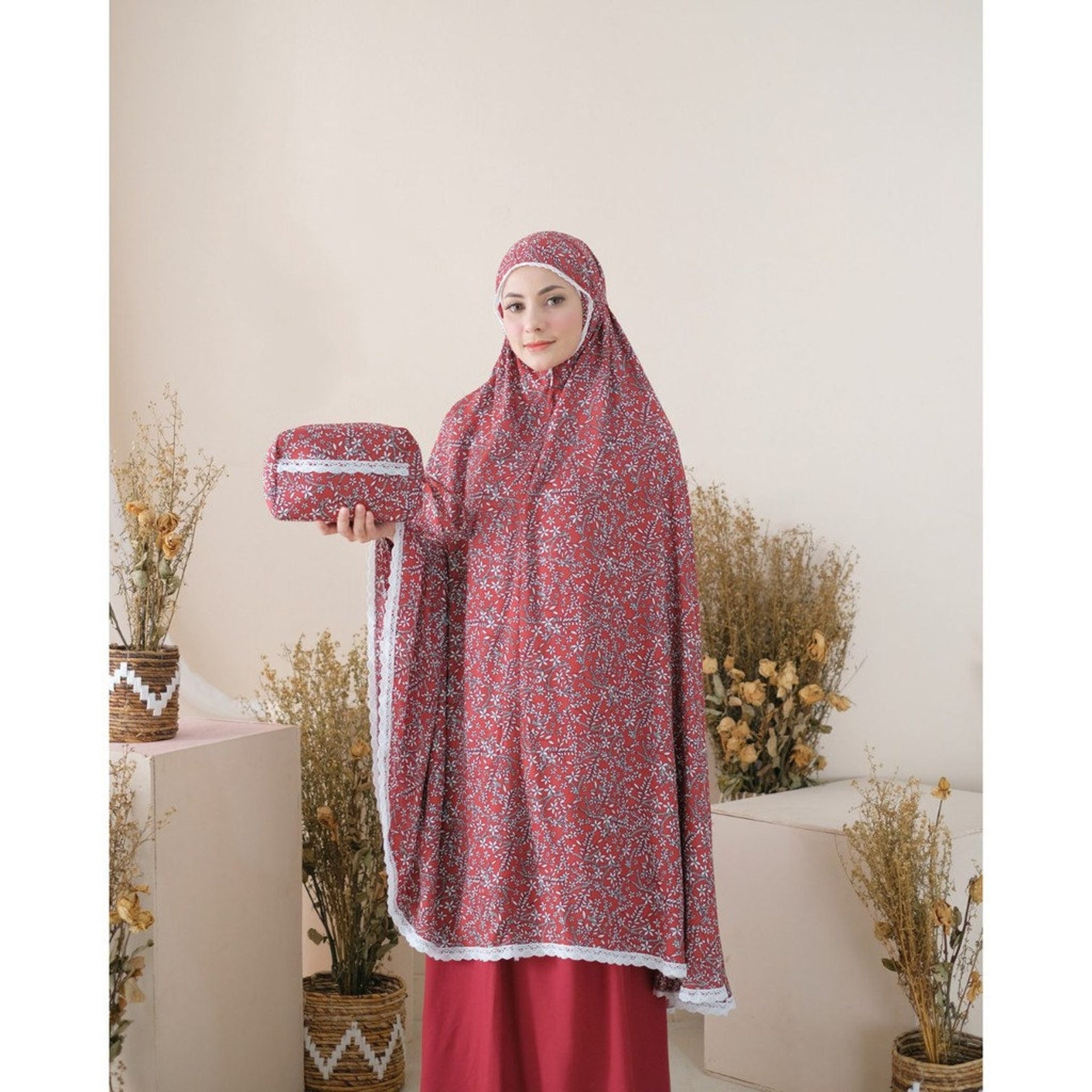 Comfort Simply One Set Islamic Prayer Dress Cotton Rayon Flower ...