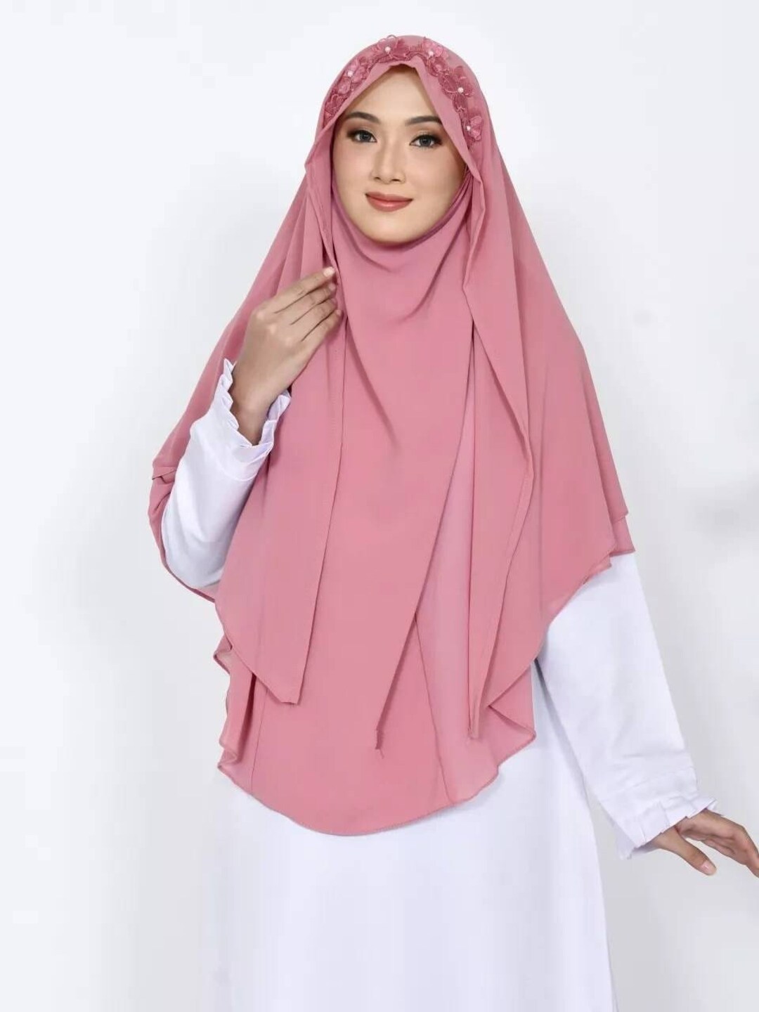 Beautiful Instant Khimar Niqab With Flower Accent - Indonesian Local ...
