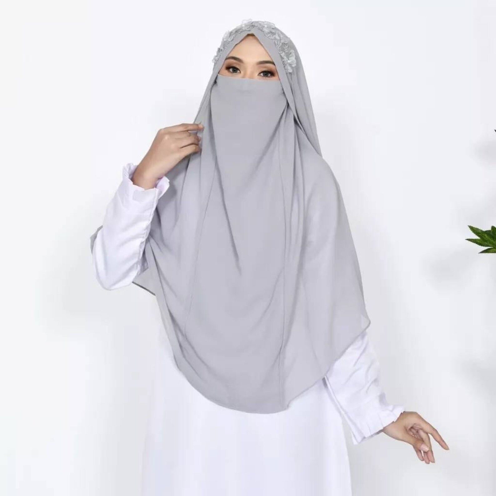 Beautiful Instant Khimar Niqab With Flower Accent - Indonesian Local ...