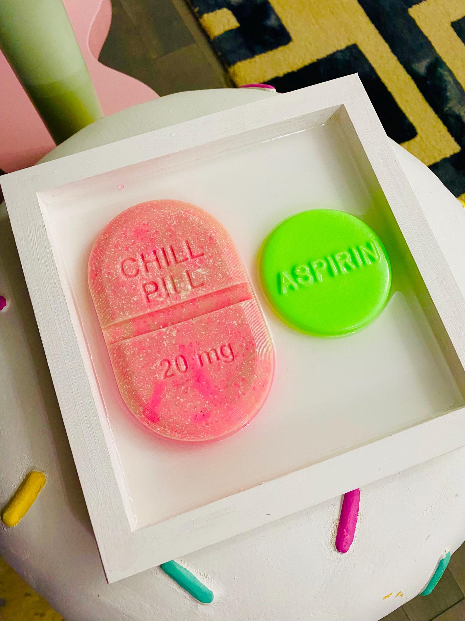 Whimsical Chill Pill & Aspirin Art Piece, Pop Art Wall Decor, Colorful ...