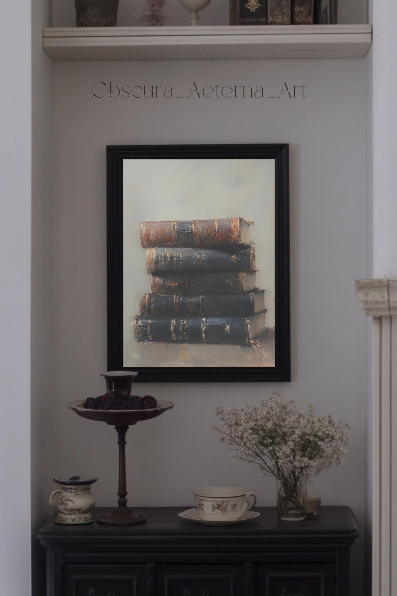 Vintage Book Stack Art | Dark Academia Printable, Moody Antique Wall ...
