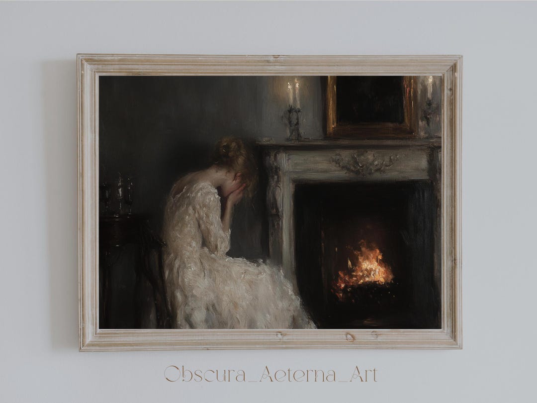 Melancholic Reflection | Dark Academia Print, Moody Fireplace Art ...