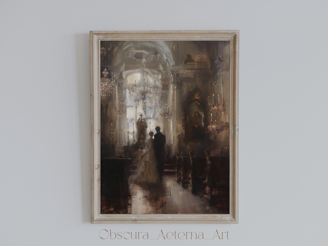 Ethereal Church Wedding Dark Academia Print, Moody Antique Digital Art ...