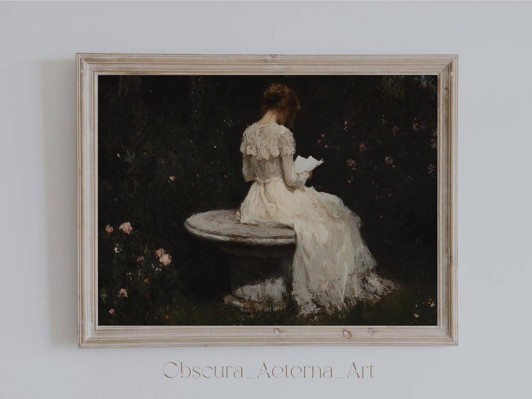 Enchanted Reader | Dark Academia Print, Romantic Printable Art, Vintage Style Home Decor ...