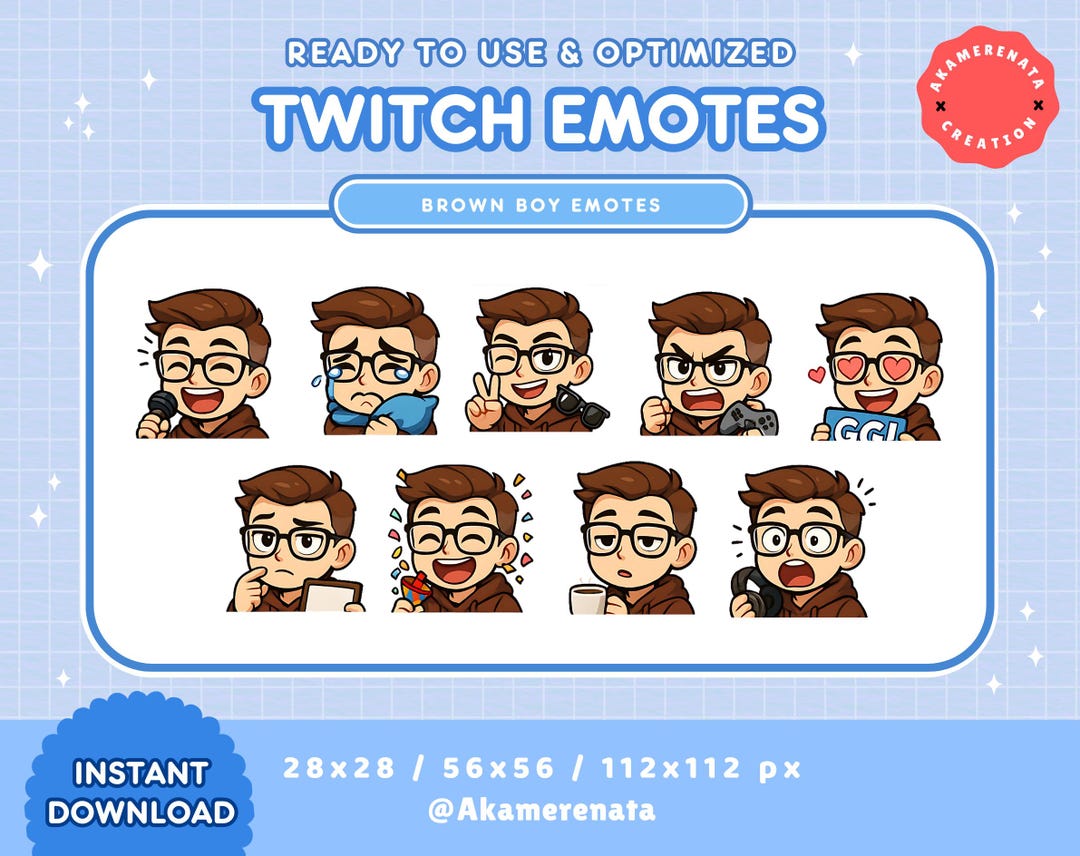 Chibi Anime Boy Emotes 9x | Brown Male Emotes | Glasses Boy Chibi ...
