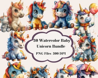 15 Unicorn Watercolor Clipart, Watercolor Unicorn PNG, Baby Unicorn PNG ...