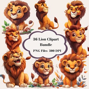 36 Lion Clipart PNG, Lions Clipart Bundle, Safari Animals PNG, Lion ...